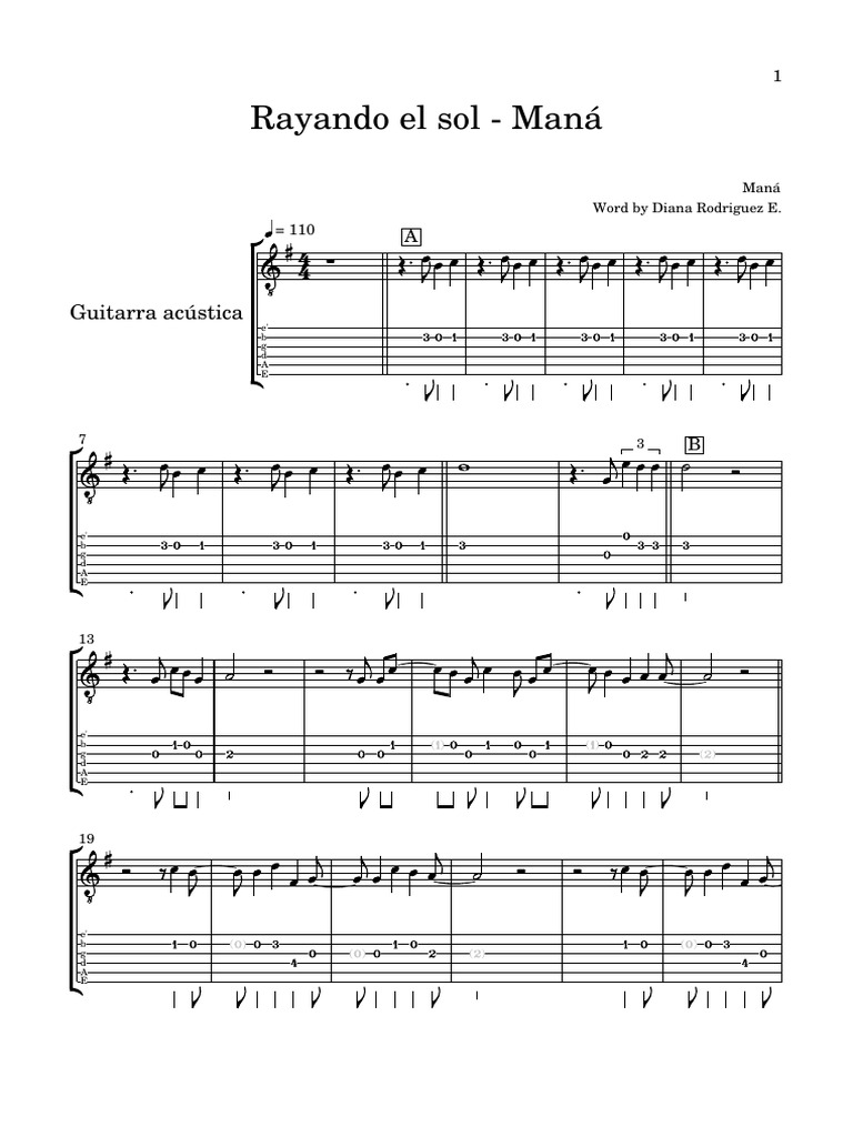 Rayando El Sol - Guitarra 1 | PDF