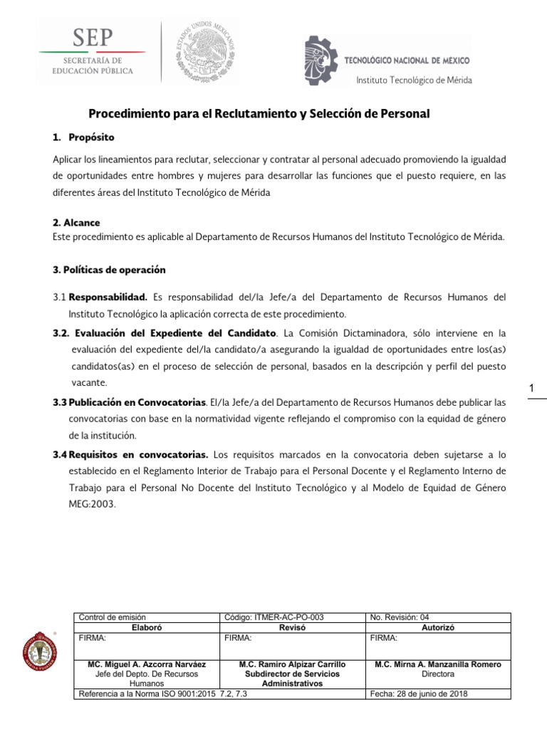 Procedimiento de Reclutamiento y Seleccion de Personal | PDF | Gestión de recursos humanos ...