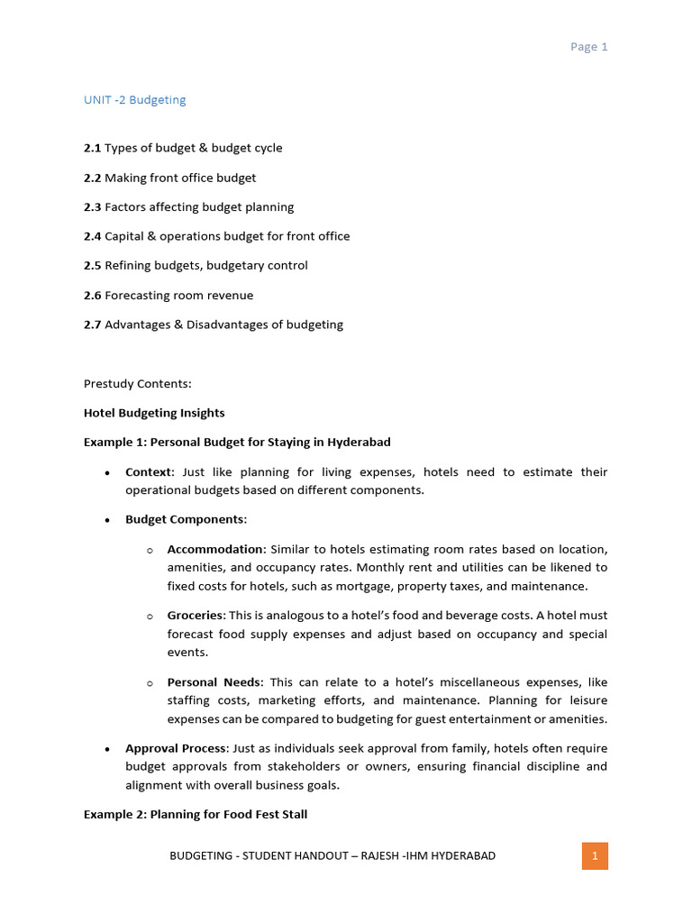 Budgeting Student Handout at Rajesh Draft - PDF 1 | PDF | Budget ...