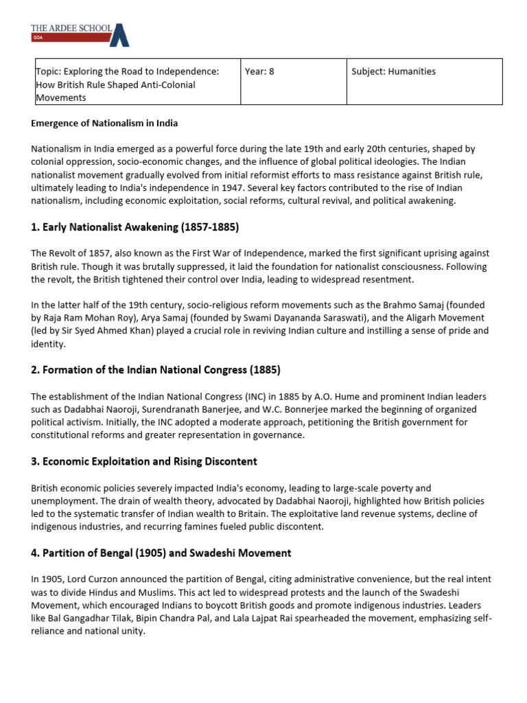 Y8 Exploring The Road To Independence India Notes | PDF | Mahatma ...