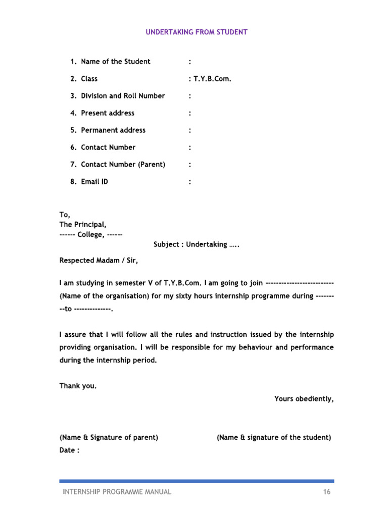 Undertaking From Student To College | PDF