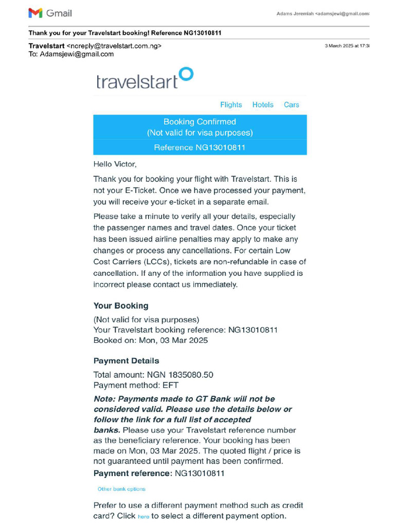 Maduka Victor Flight Reservation | PDF