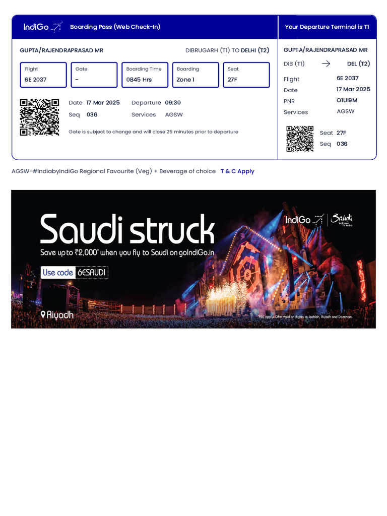 IndiGo Flight 6E 2037 Boarding Passes | PDF