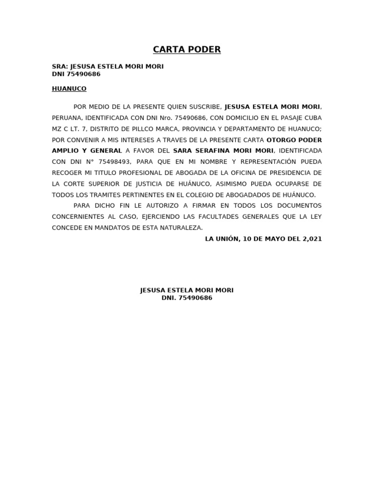Carta Poder para Recoger Título Profesional | PDF