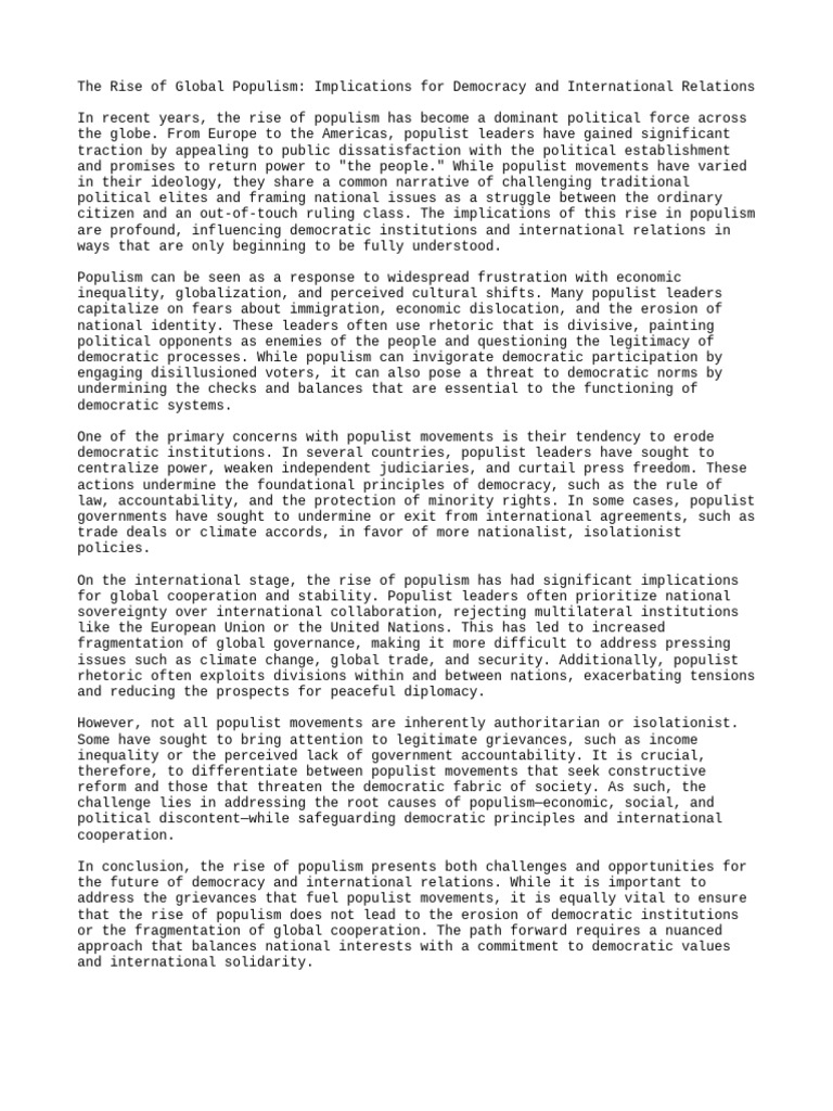 Global Populism's Impact on Democracy | PDF | Populism | Democracy