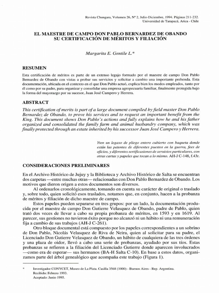 El Maestre de Campo Don Pablo Bernardez de Obando | PDF