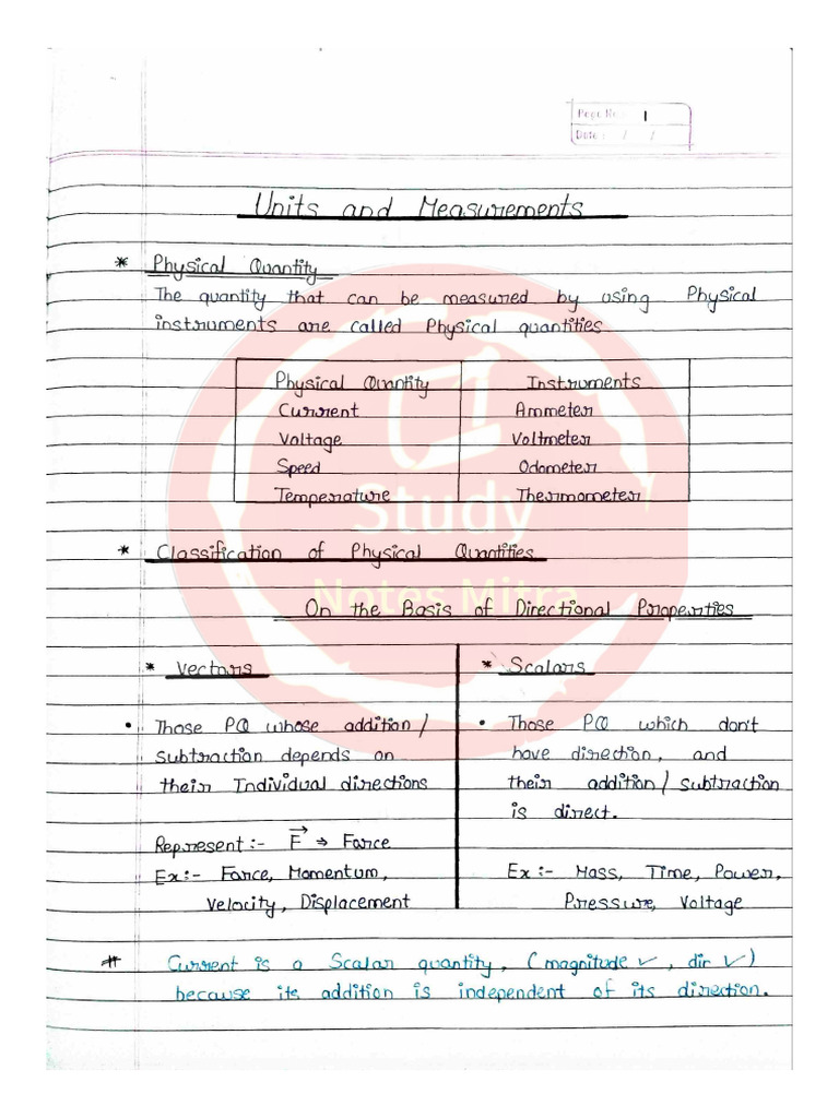 Units and Measurements Handwritten Notes | PDF