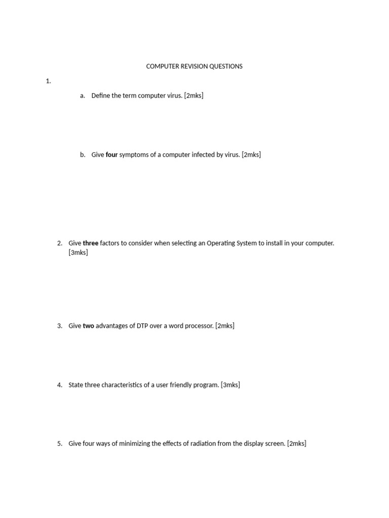 Computer Revision Questions | PDF | Computer Program | Programming