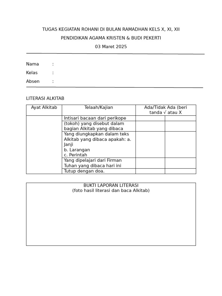 Template Literasi Alkitab | PDF