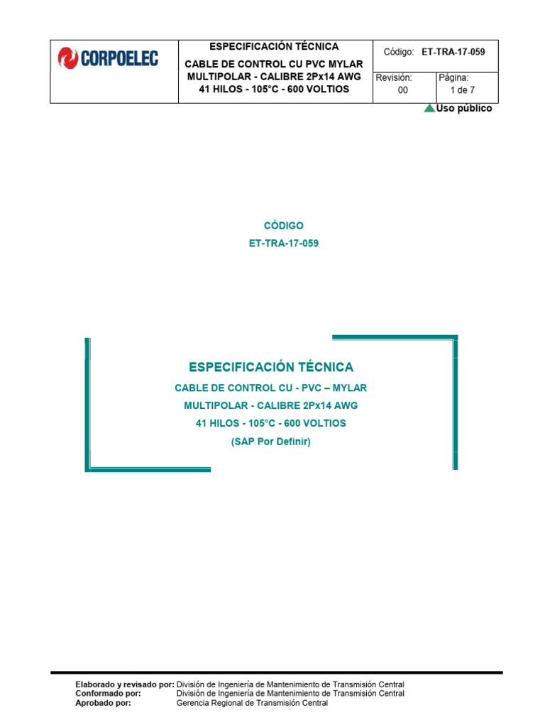 ET-TRA-17-059 -CABLE DE CONTROL CU PVC - MYLAR MULTIPOLAR 2PX14 AWG 41 ...