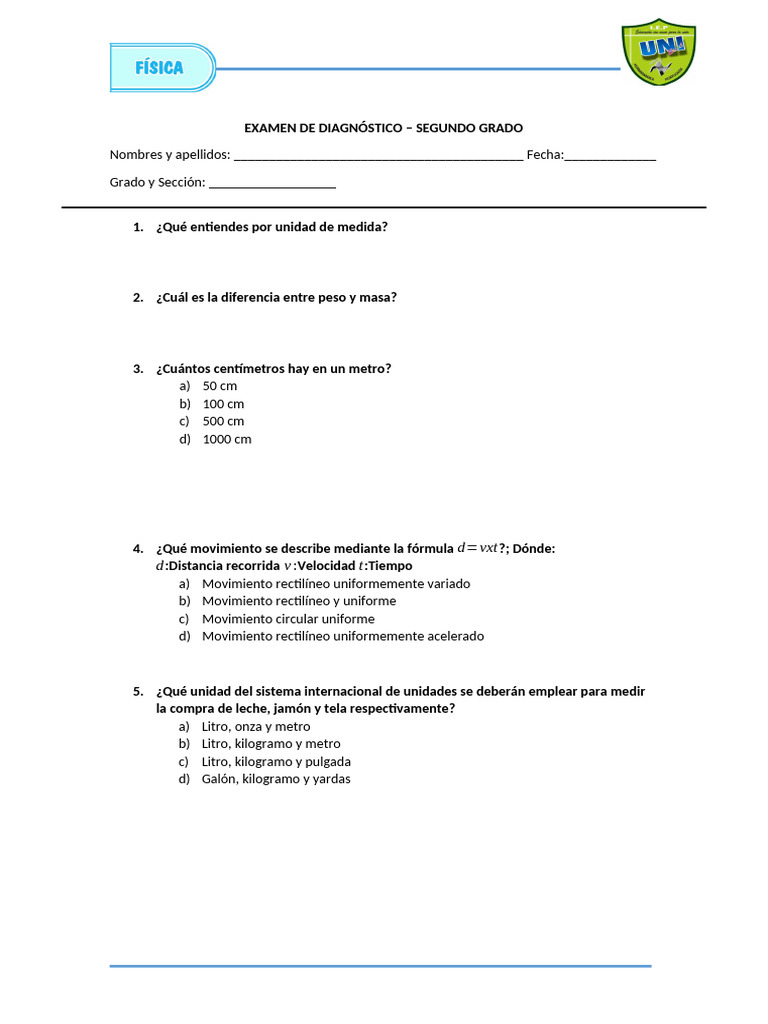 Exmen Fisica | PDF | Aceleración | Velocidad
