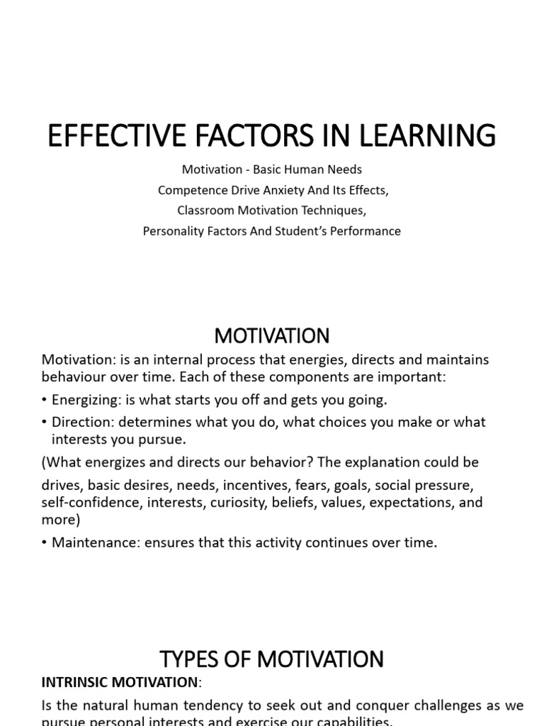 Effective Factors in Learning | PDF | Motivational | Motivation