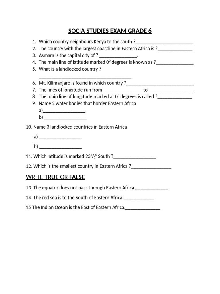 Grade 6 Social Studies Exam Questions | PDF