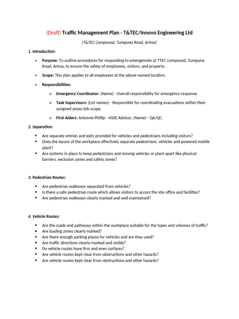 Traffic Management Plan - TTEC, Tumpuna Road, Arima | PDF | Traffic | Personal Protective Equipment