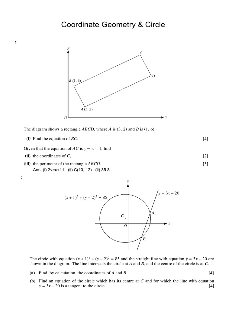 Circle and Coordinate Geometry Problems | PDF | Circle | Perpendicular