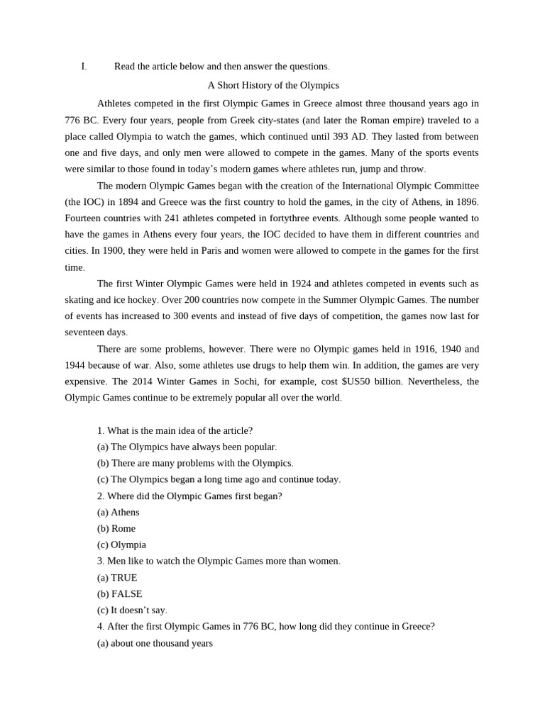 A Short History of The Olympics | PDF | Olympic Games | International ...