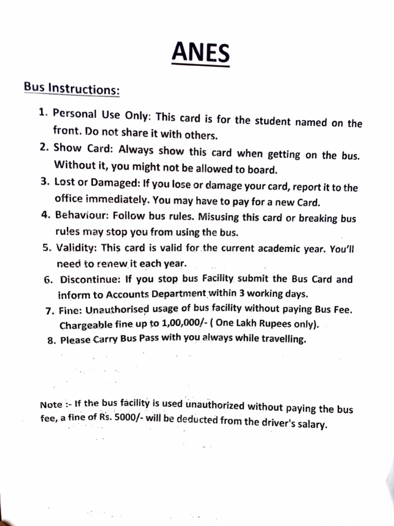 Essential Bus Card Instructions for Students | PDF