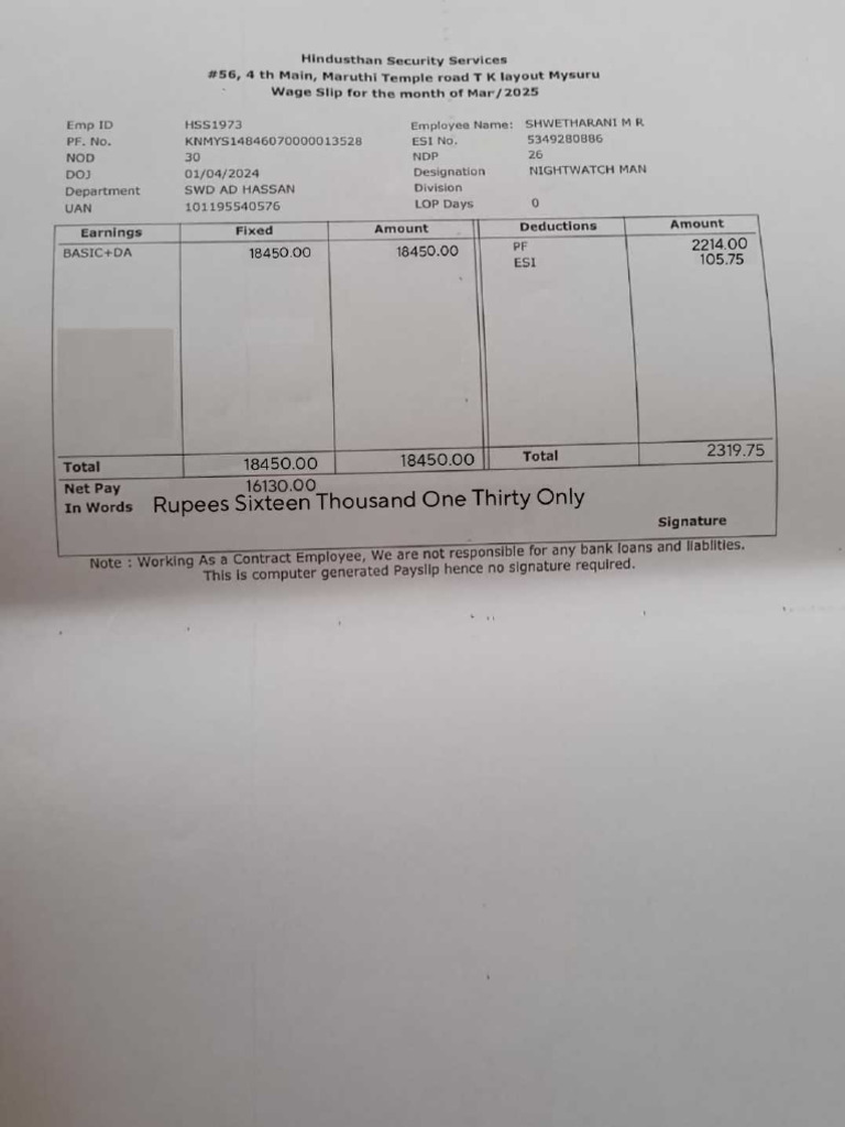 Pay Slip Mar Month | PDF