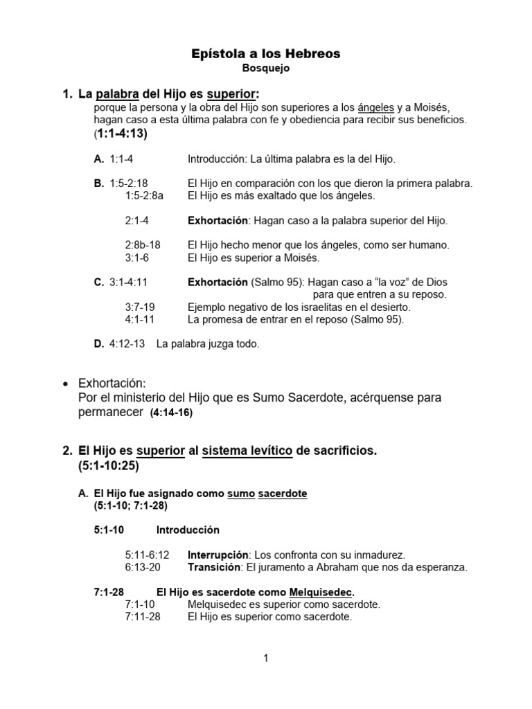 Bosquejo de la Epístola a los Hebreos | PDF | Sacerdote | Libros del ...