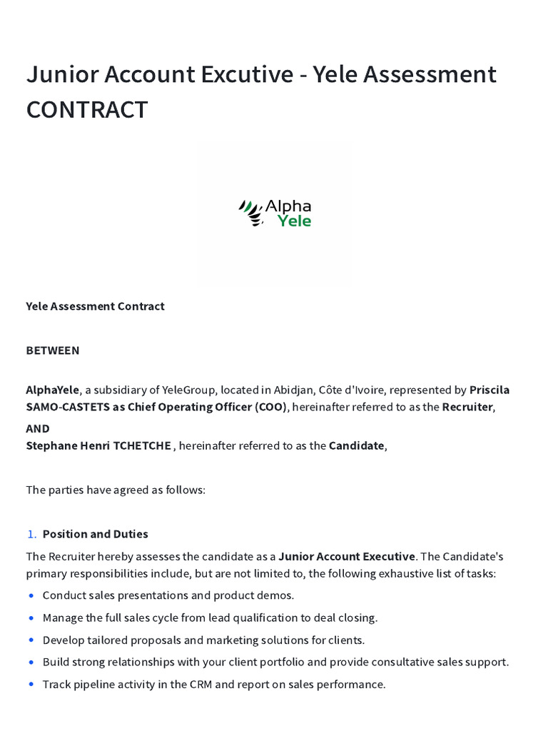 Junior Account Excutive - Yele Assessment CONTRACT | PDF | Indemnity ...