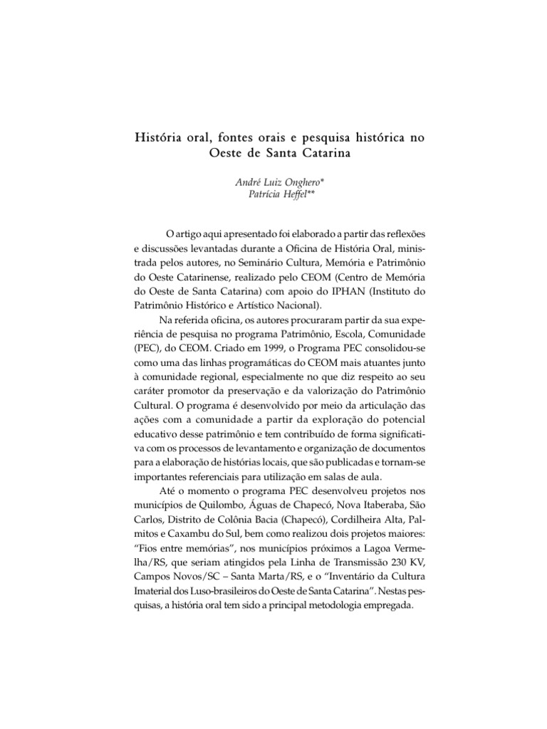 Admin, Artigo 9 - História Oral | PDF | História oral | Entrevista