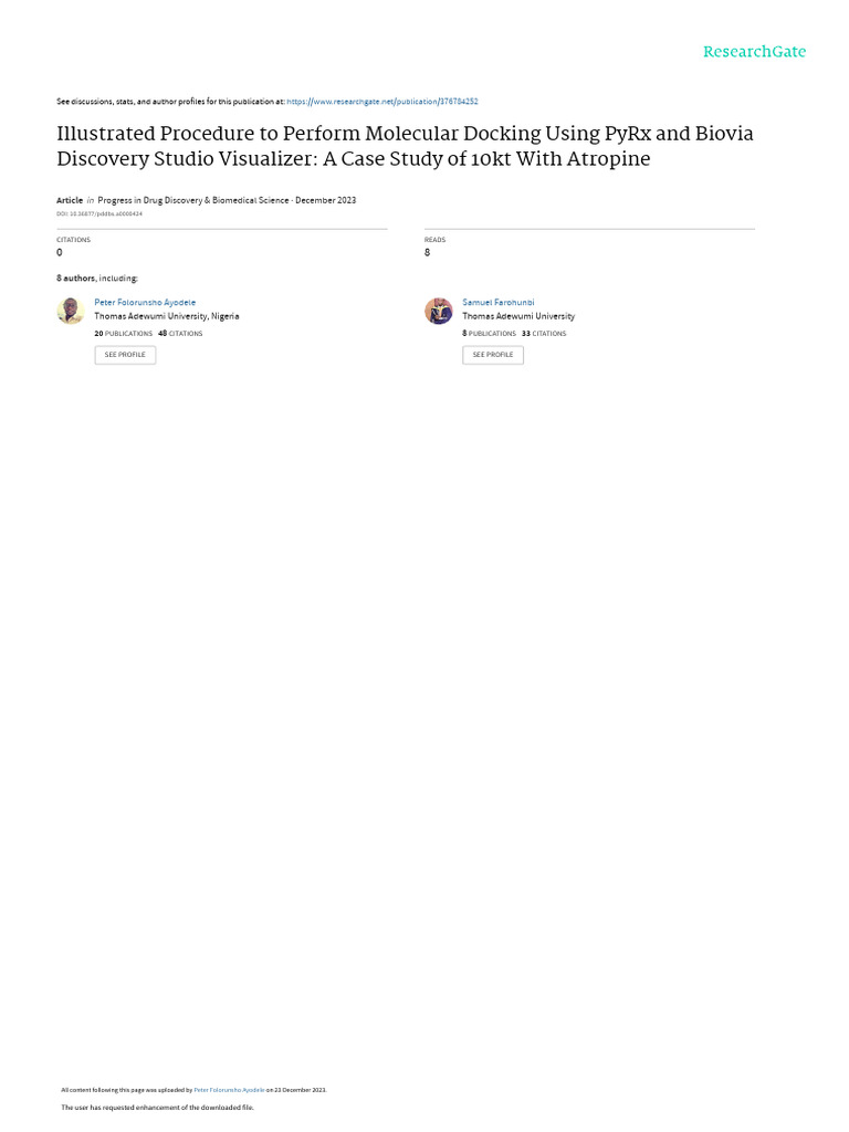 212 Illustrated Procedure To Perform Molecular Docking Using Pyrx and Biovia Discovery Studio ...