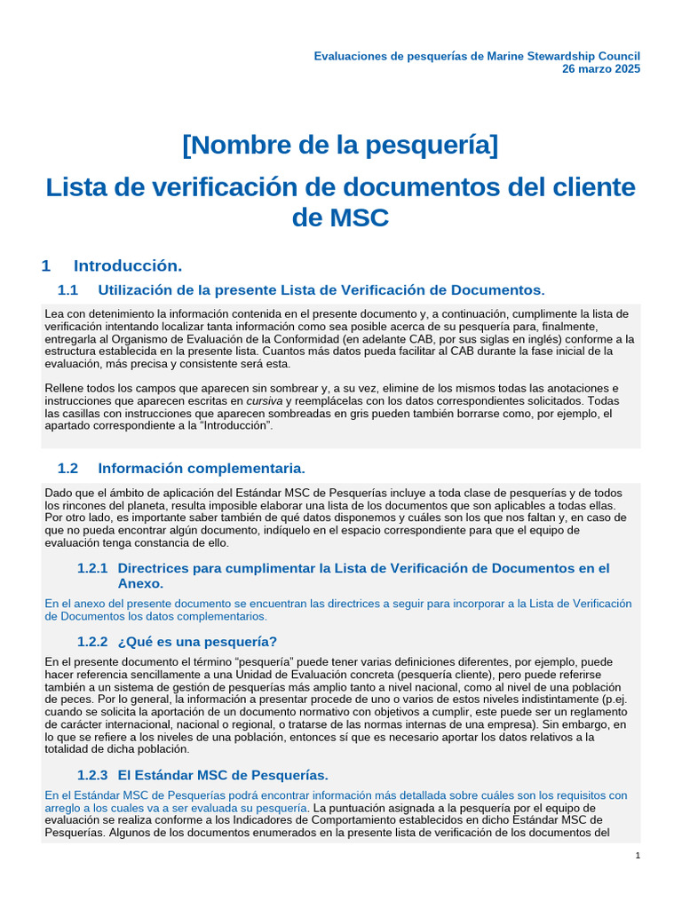 msc-client-document-checklist-v2-01-spanish | PDF | Pesquería | Habitat