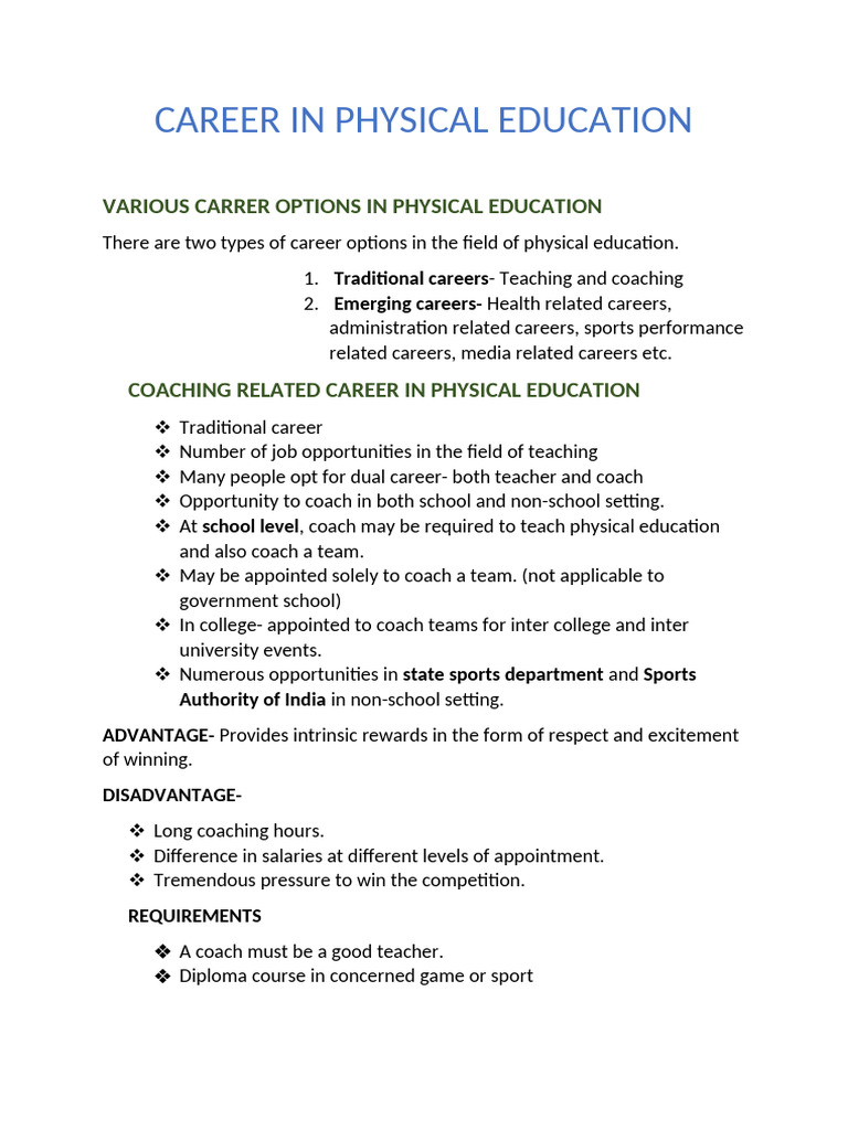 Career in Physical Education | PDF | Teachers | Academic Degree