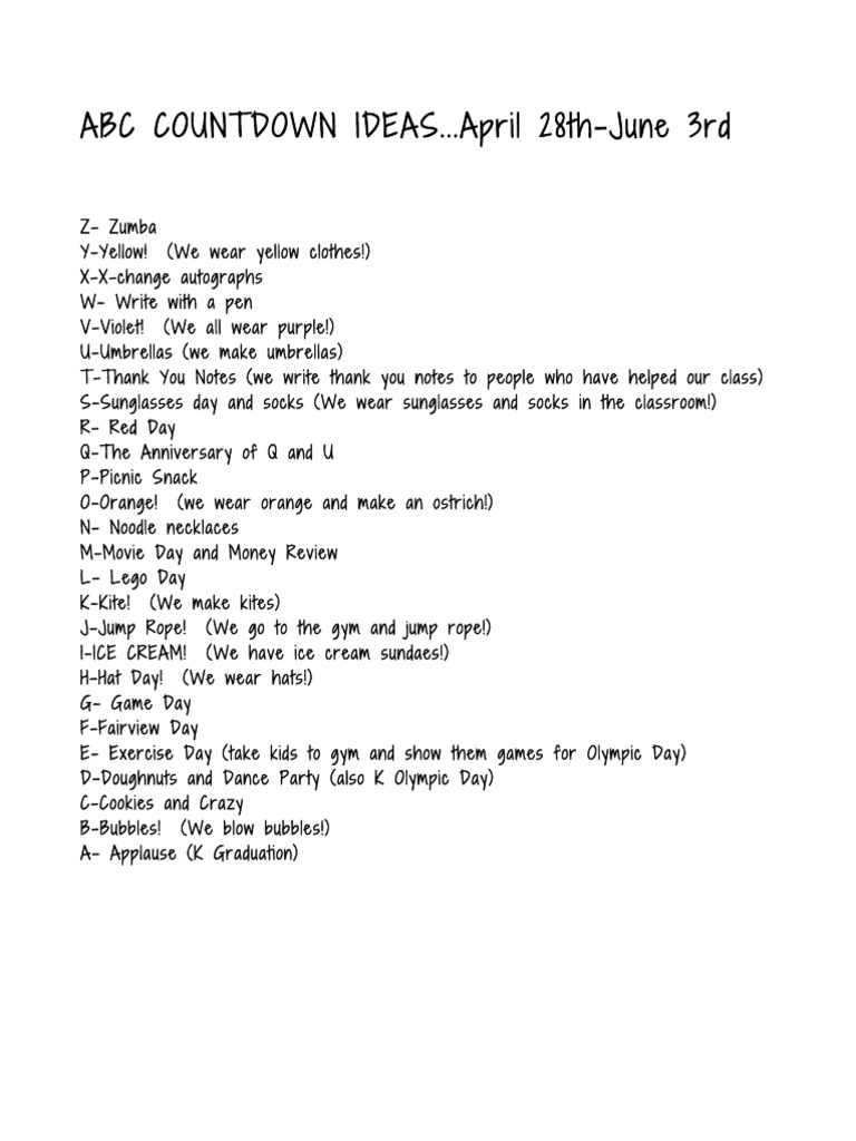 ABC Countdown Activities Plan | PDF