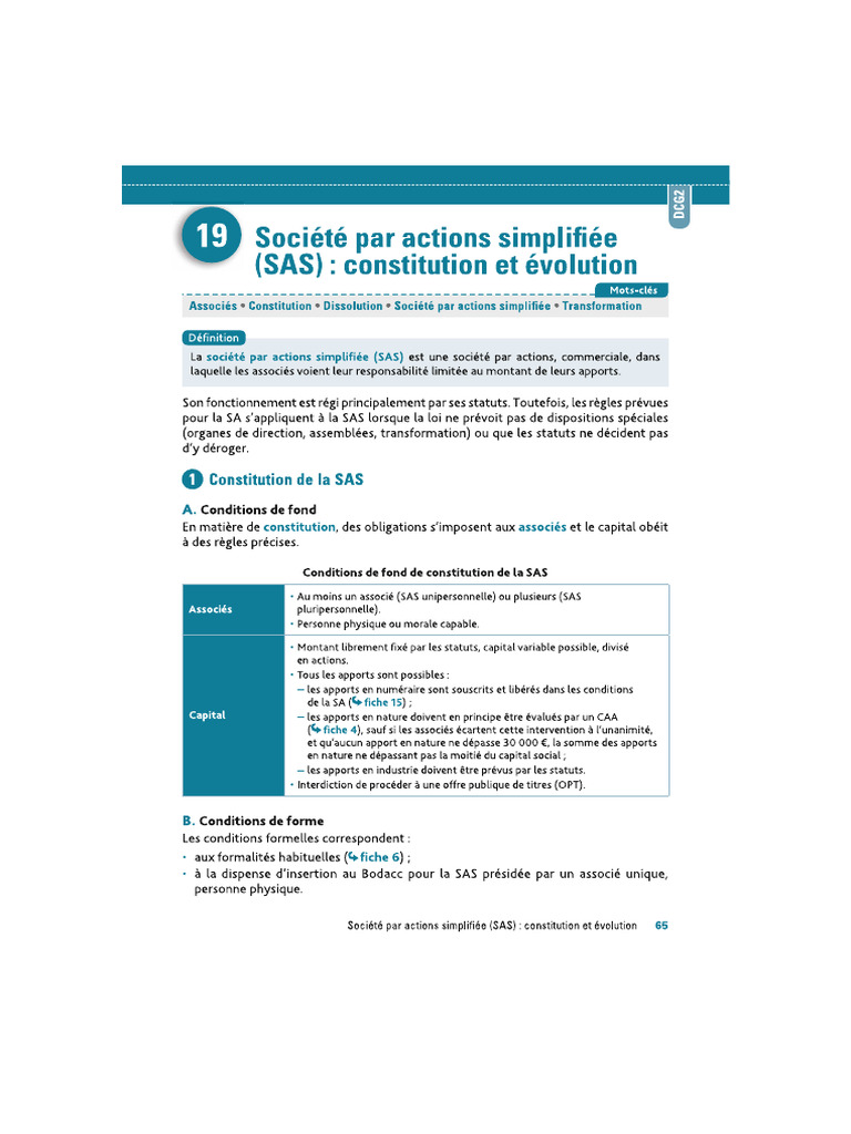 Droit Société SAS | PDF