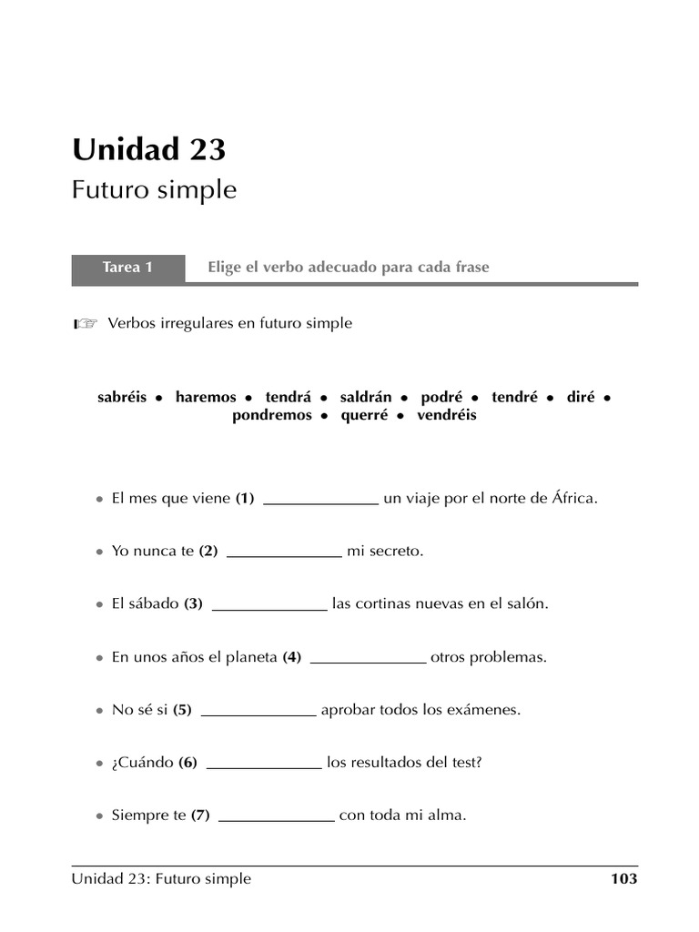 Ejercicios de Futuro Simple en Español | PDF