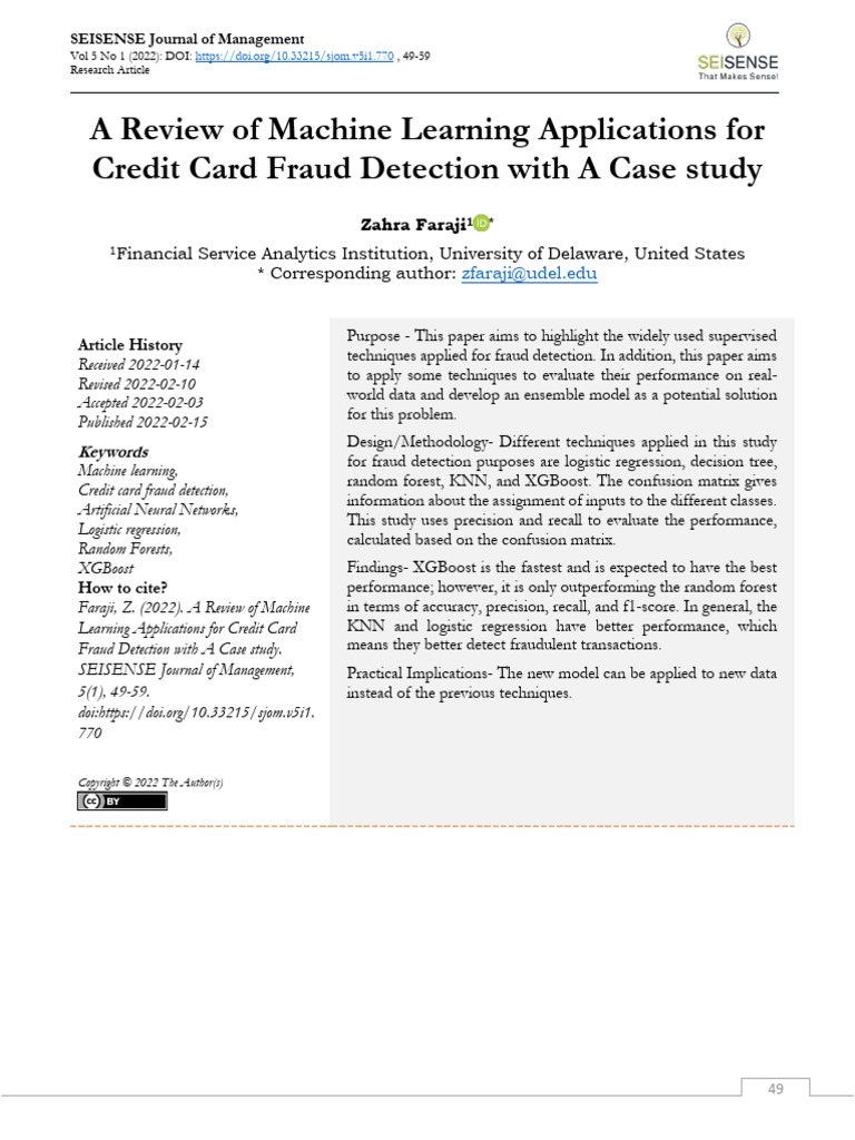A Review of Machine Learning Applications For Cred | PDF | Support ...