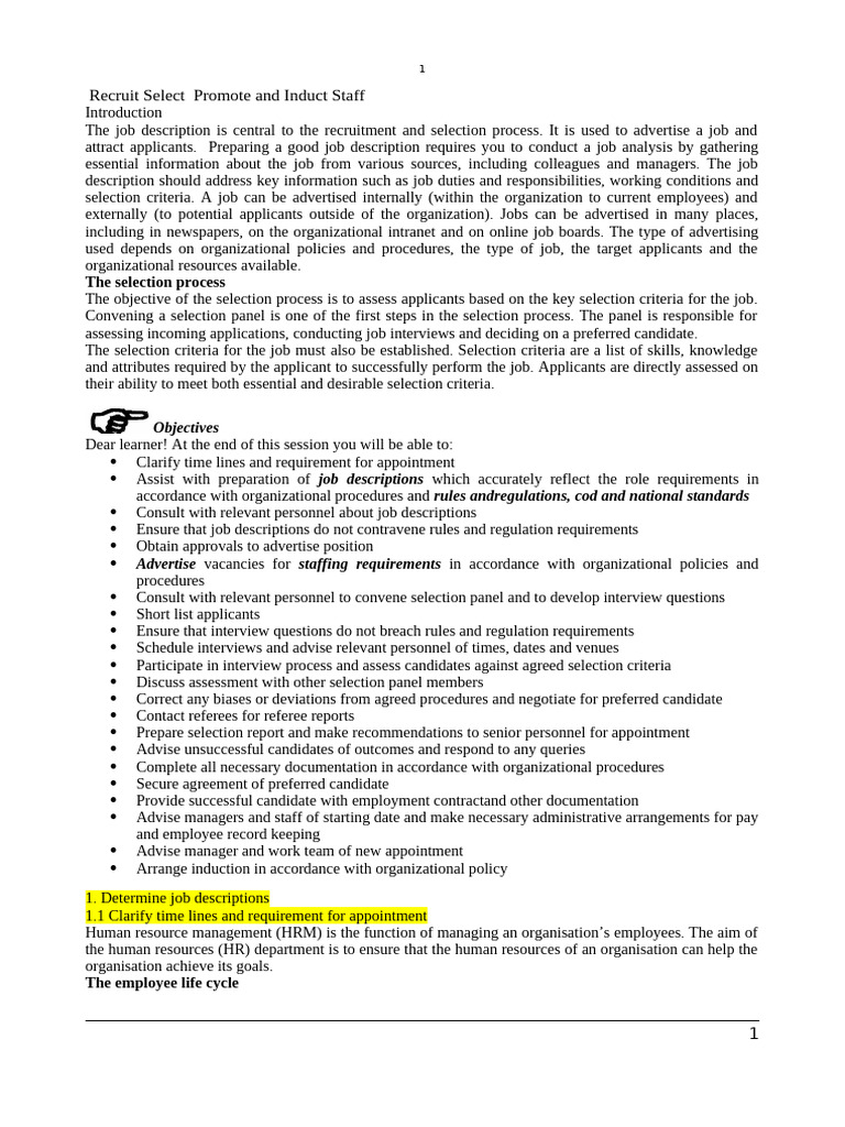 2 Recruit Select Promote and Induct Staff | PDF | Recruitment | Job ...