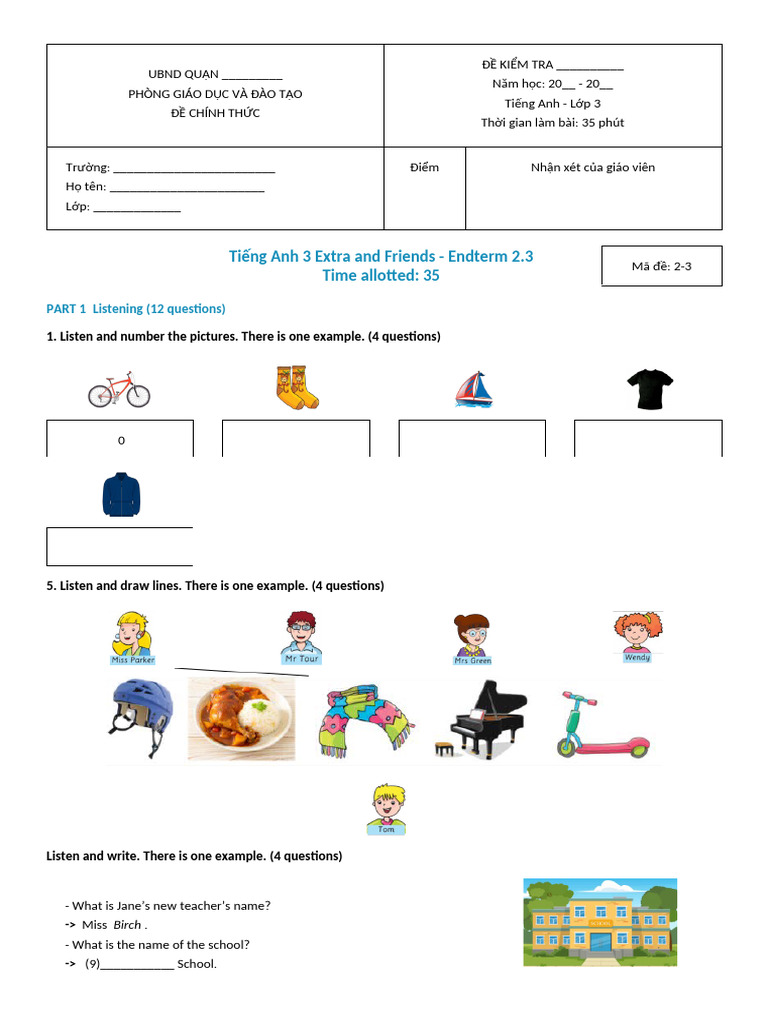 Tiếng Anh 3 Extra and Friends Đề Kiểm Tra | PDF