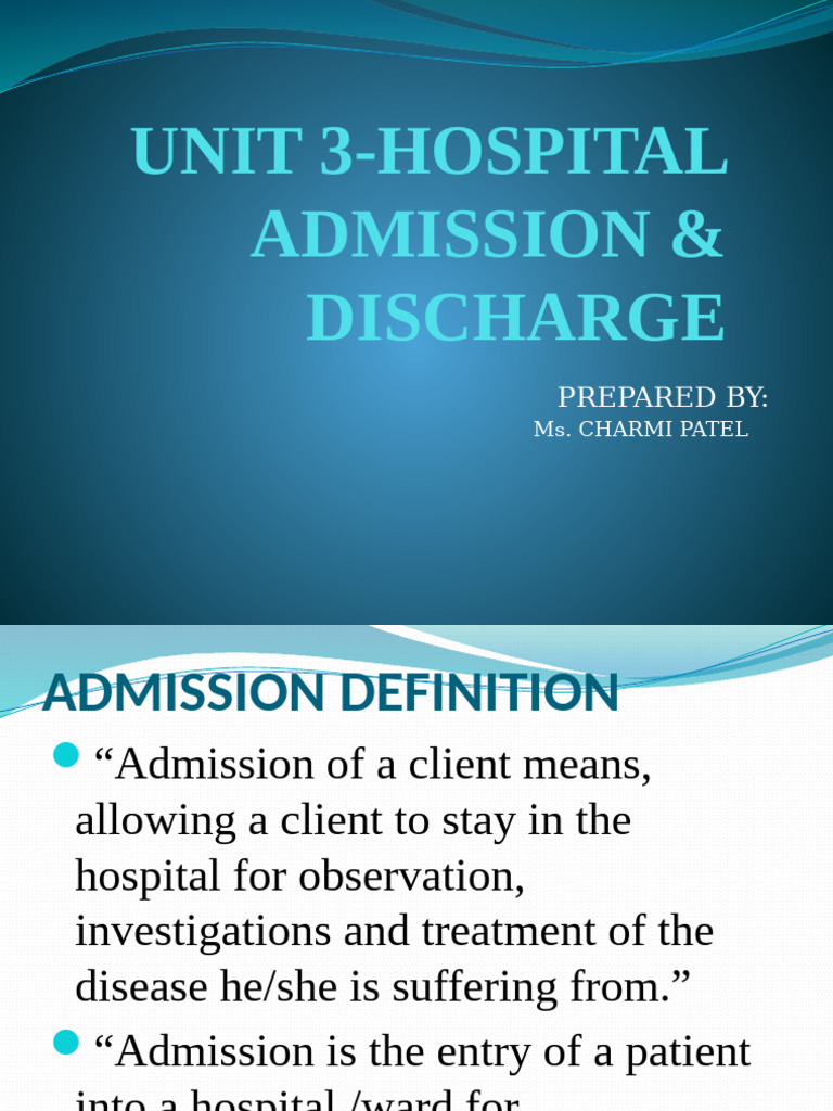 Hospital Admission and Discharge Process | PDF | Patient | Hospital