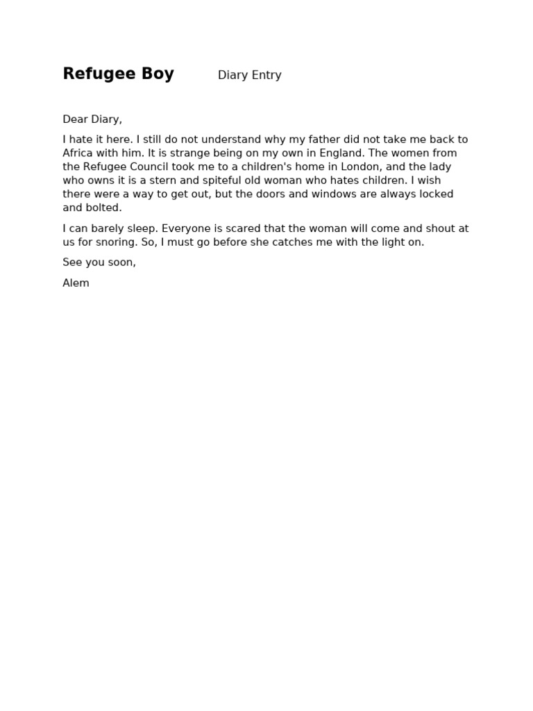 Refugee Boy Homework | PDF