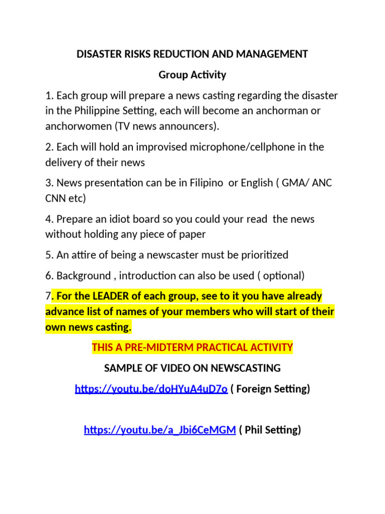 DRRM Newscasting Activity | PDF