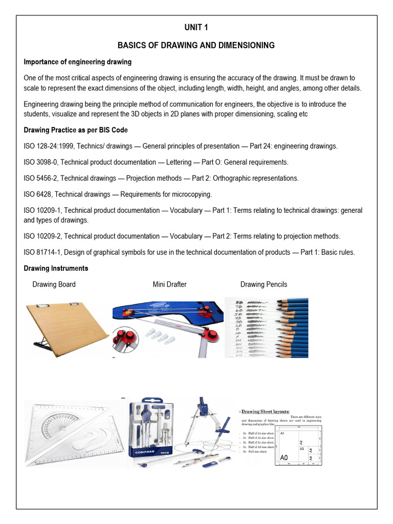 Basics of Mechanical Engineering Unit 1 | PDF | Technical Drawing | Drawing