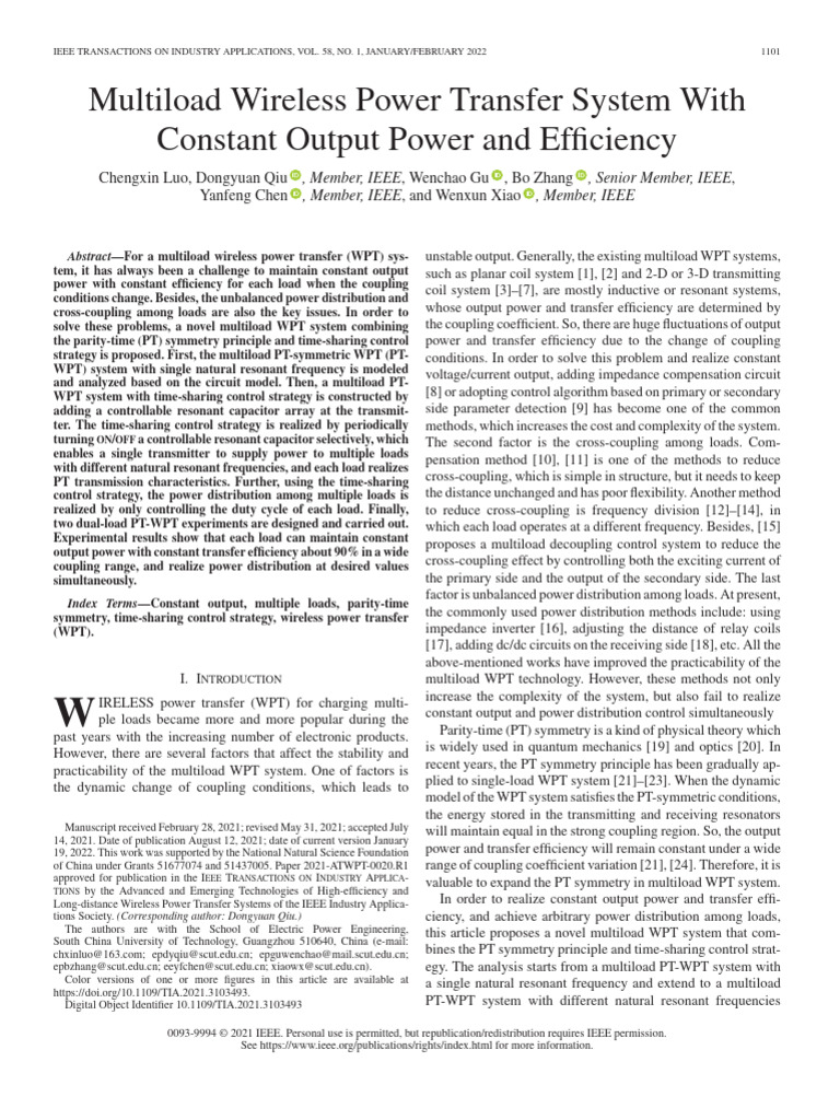 Multiload Wireless Power Transfer System With Constant Output Power and ...
