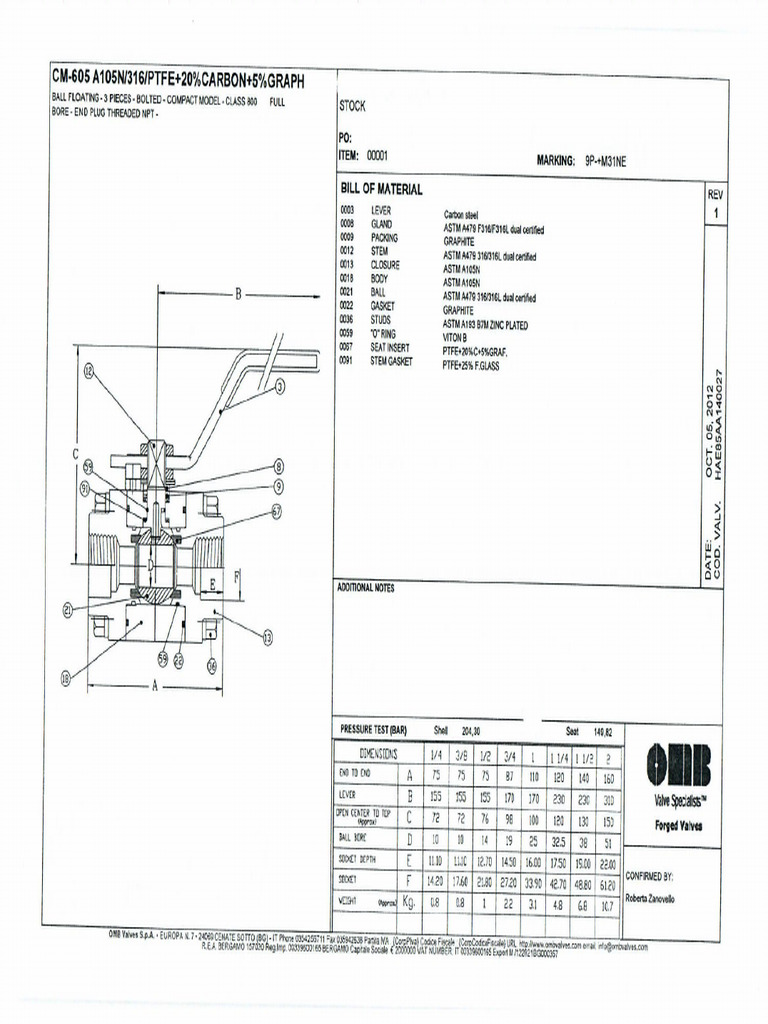 OMB Ball Valve 1-2 - 2 - A105N #800 | PDF