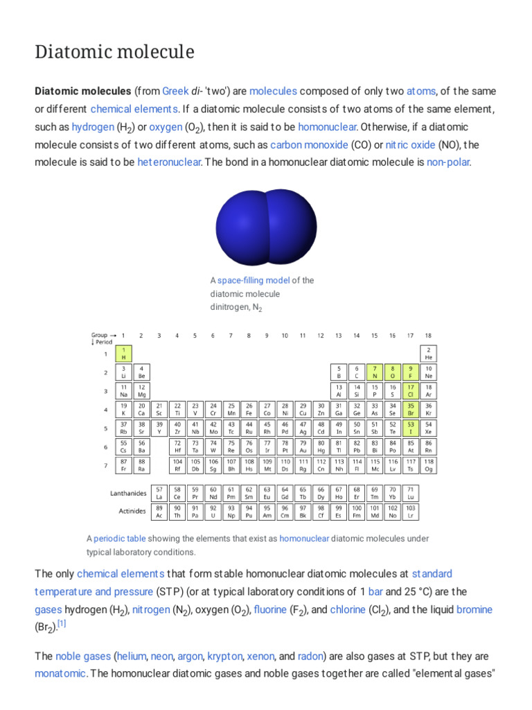 Diatomic Molecule - Wikipedia | PDF | Diatomic Molecule | Materials