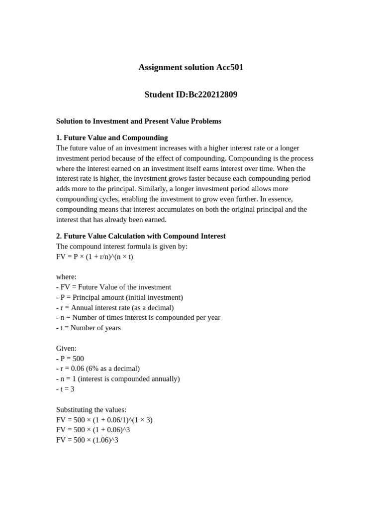 Investment And Value Calculations Pdf