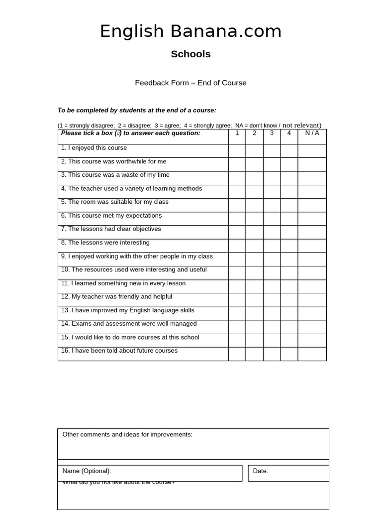 Feedback Form End of Course | PDF