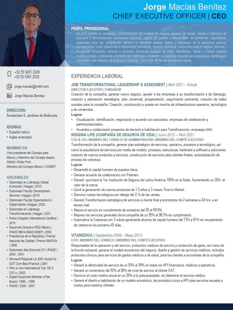 CV Jorge Macias 2024 | PDF | Planificación | Liderazgo