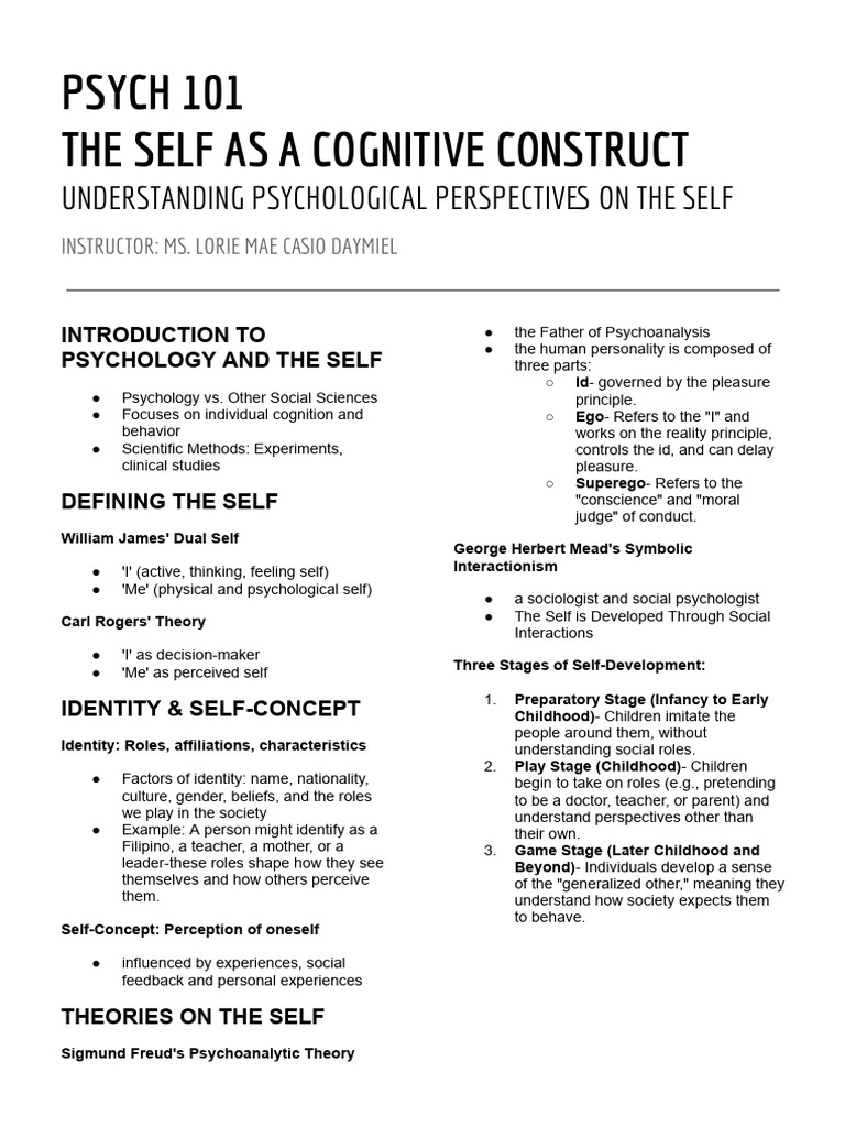 THE SELF AS A COGNITIVE CONSTRUCT | PDF | Self Concept | Psychology