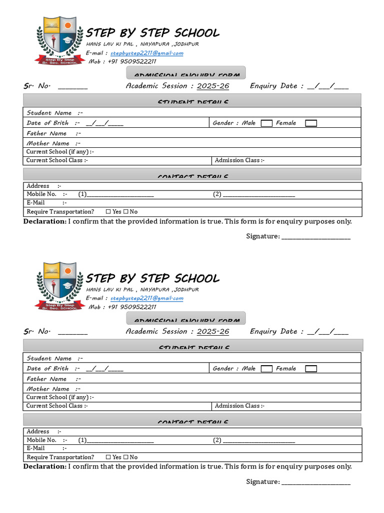 Step by Step Enquiry Form | PDF