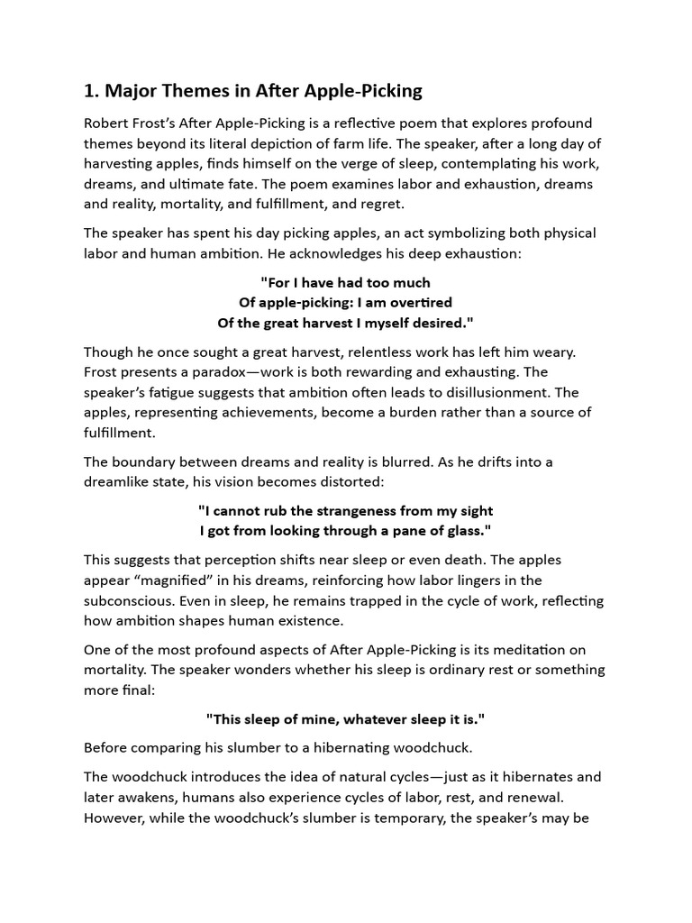 after apple picking | PDF | Dream | Poetry