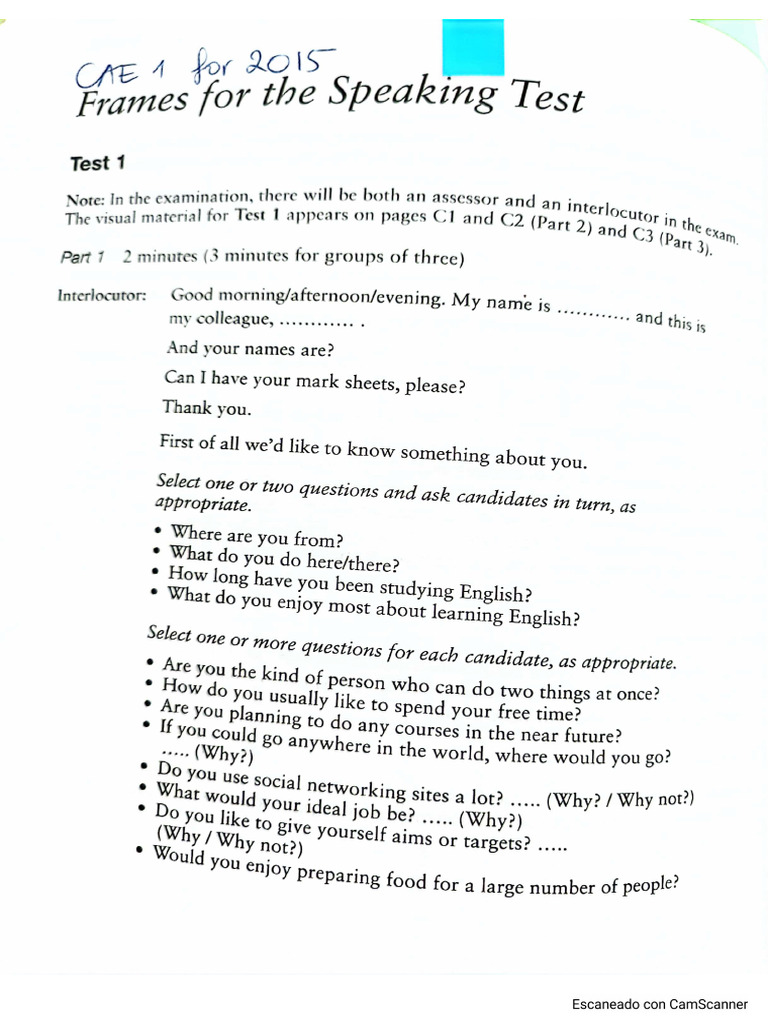 CAE 1 Revised For 2015. Teachers Notes | PDF