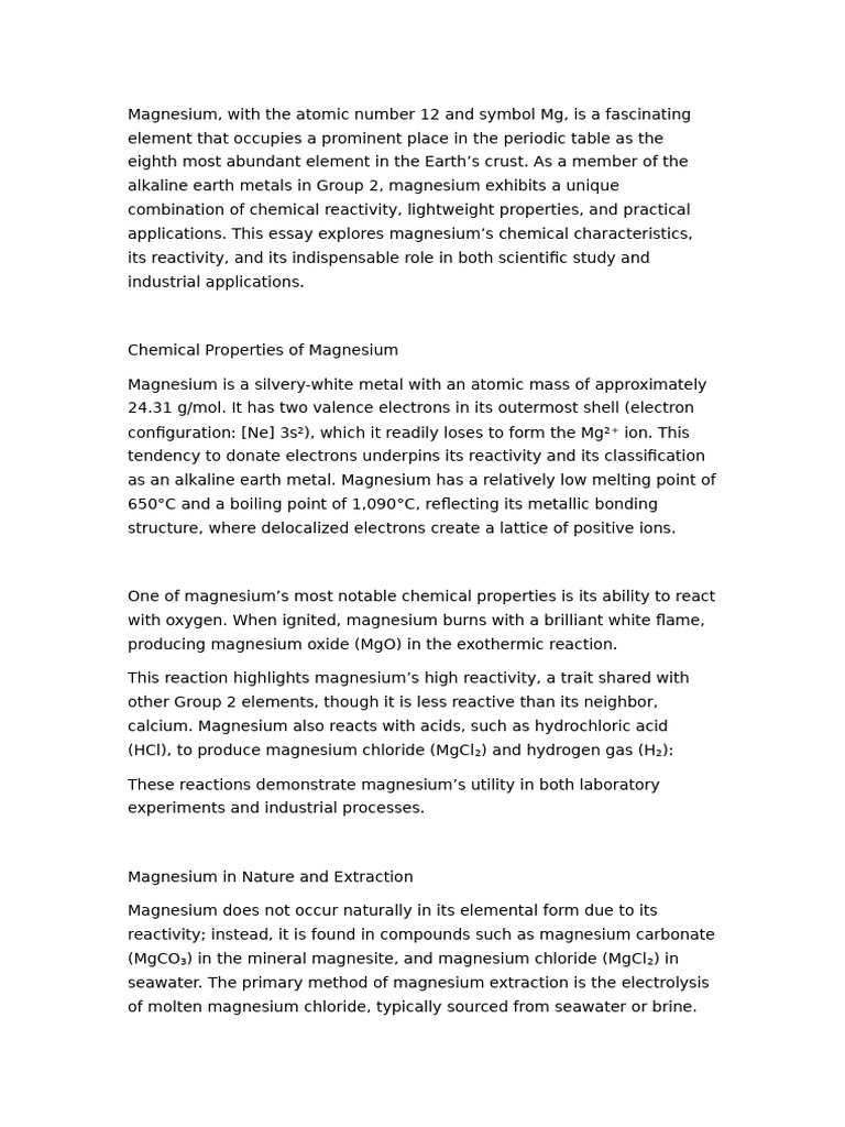 Magnesium: Properties and Applications | PDF | Magnesium | Chemical ...