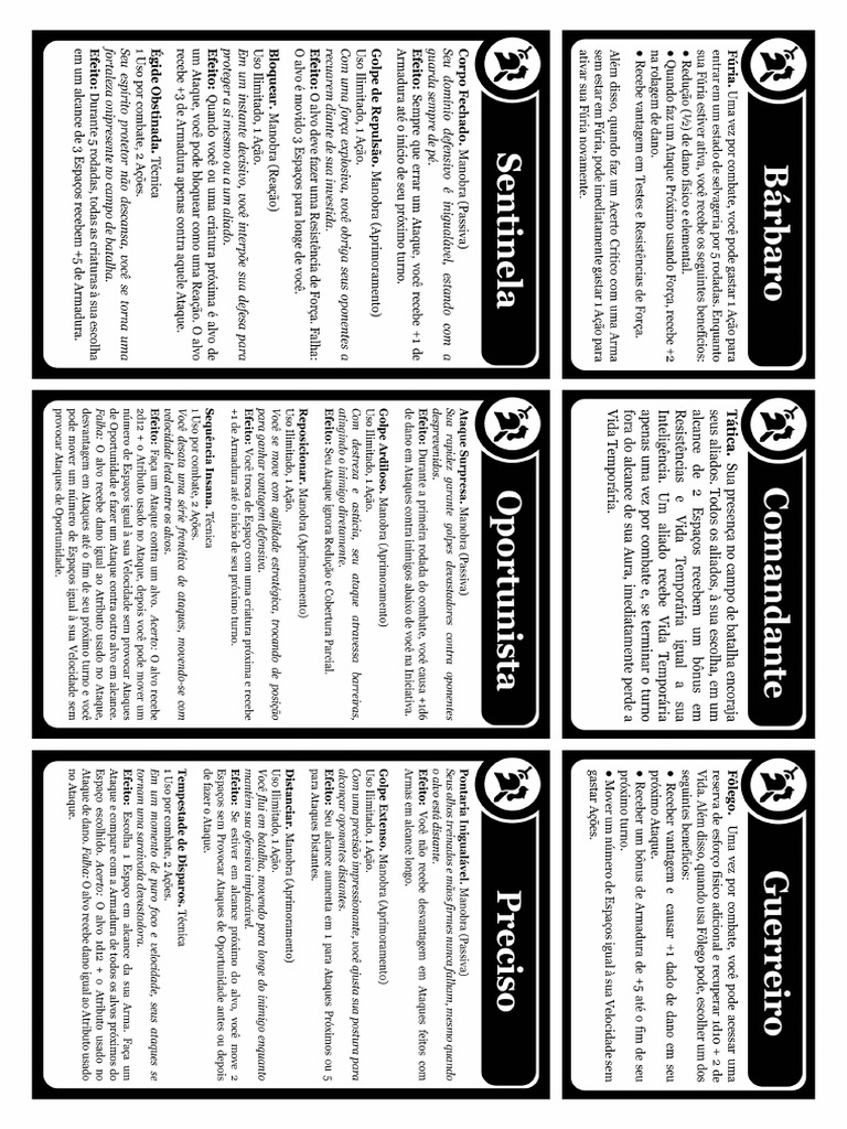 Cartas para RPG: Classes Combatentes 1 | PDF